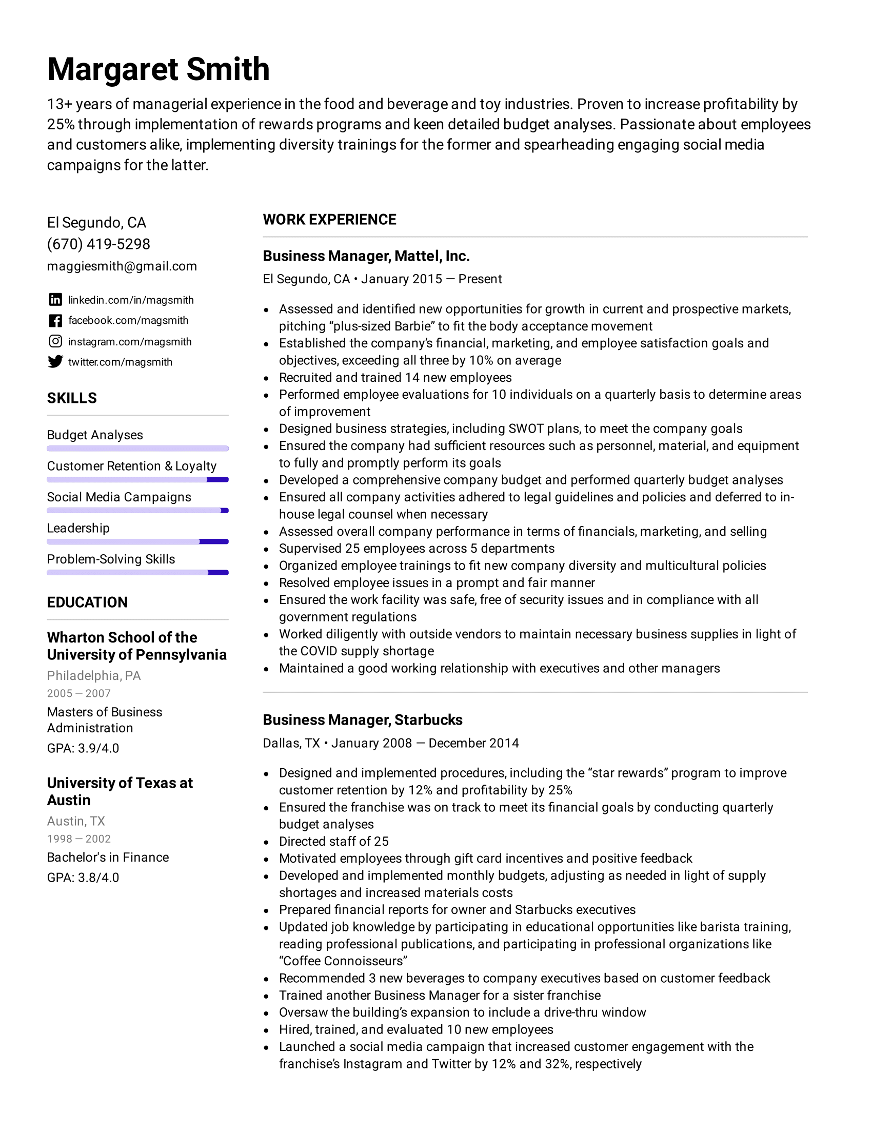 Business Manager Resume Example Writing Tips For 2022 2022 